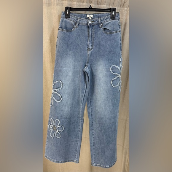 easel | Jeans | Easel Denim Blue Floral Wide Leg Jeans | Poshmark